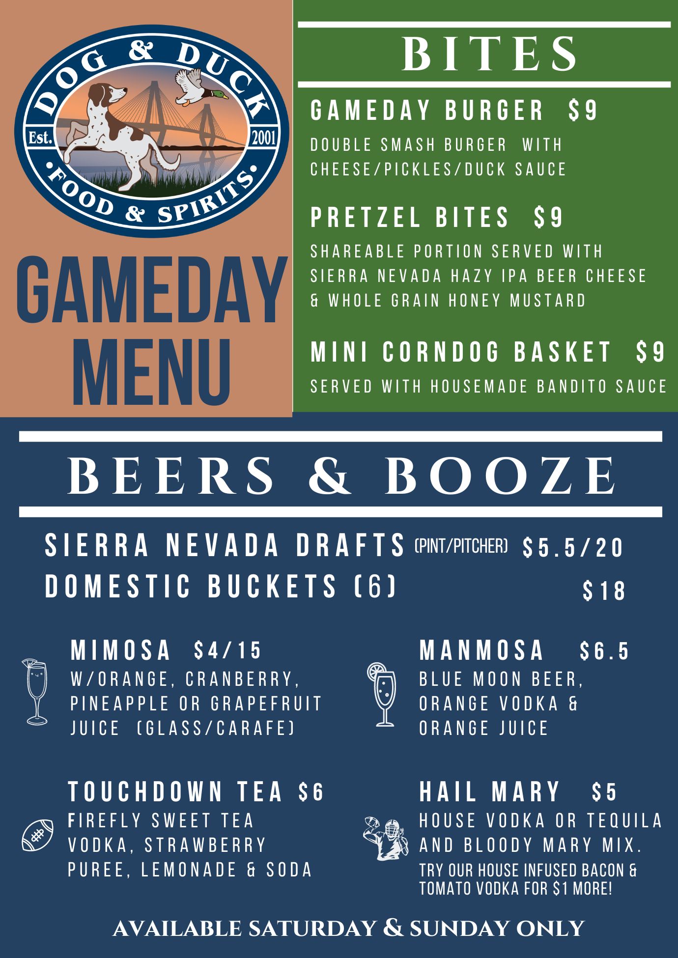 Game Day Menu - Dog and Duck