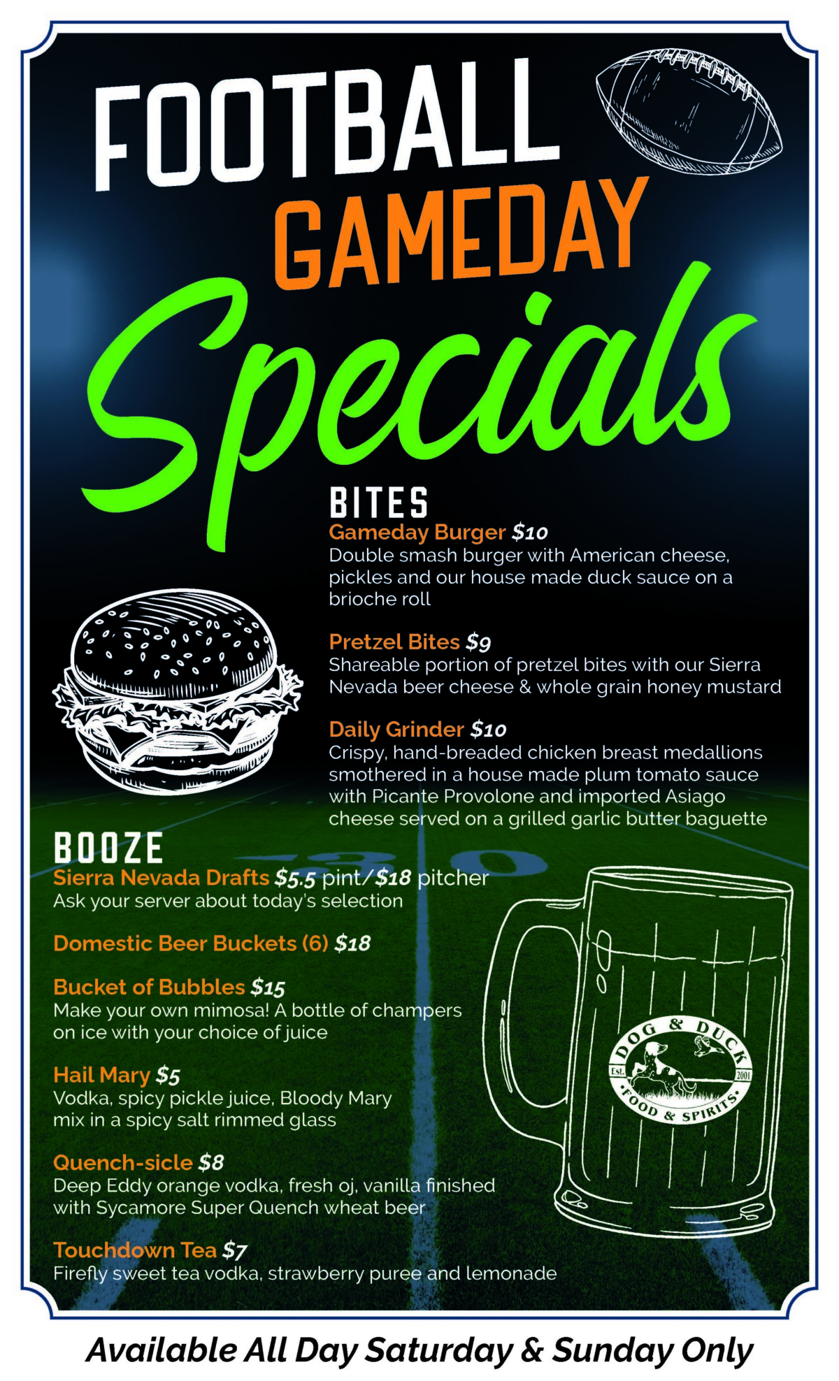 Game Day Menu - Dog and Duck